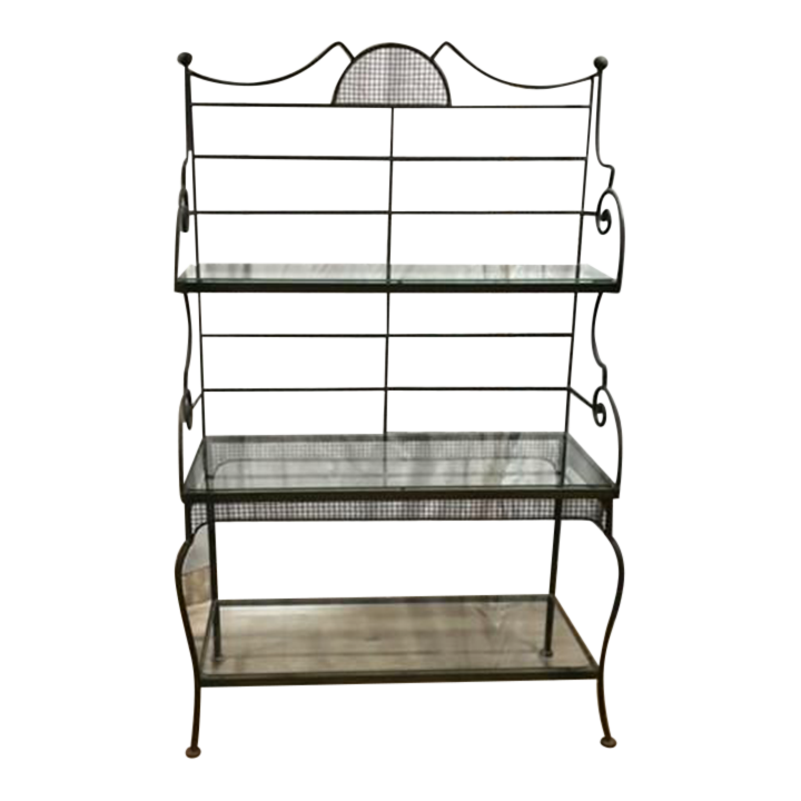 1950s Russell Woodard Wrought Iron 3 Tier Baker's Rack with Glass ...