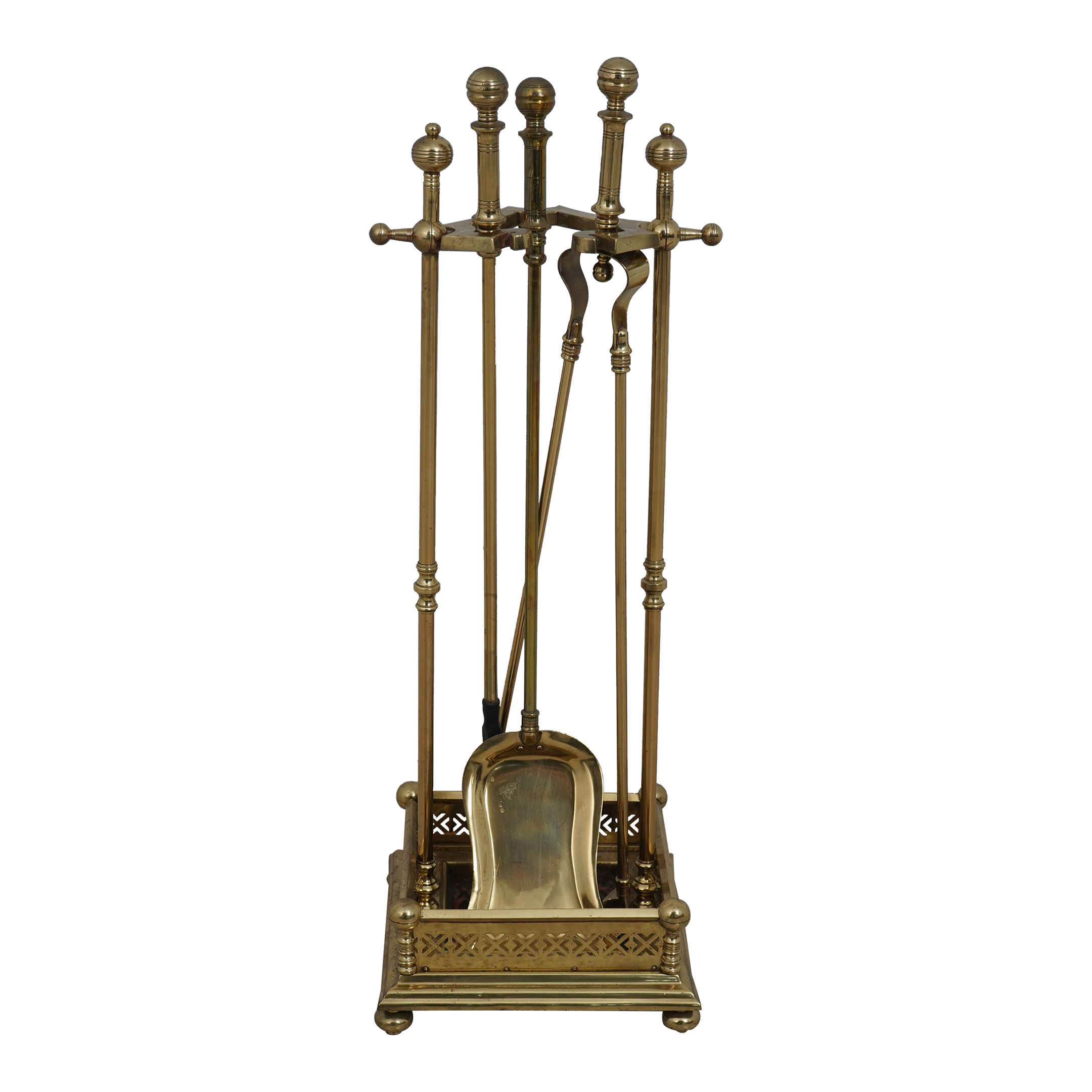 Quality Brass 4 Piece Fireplace Tool Set | Chairish