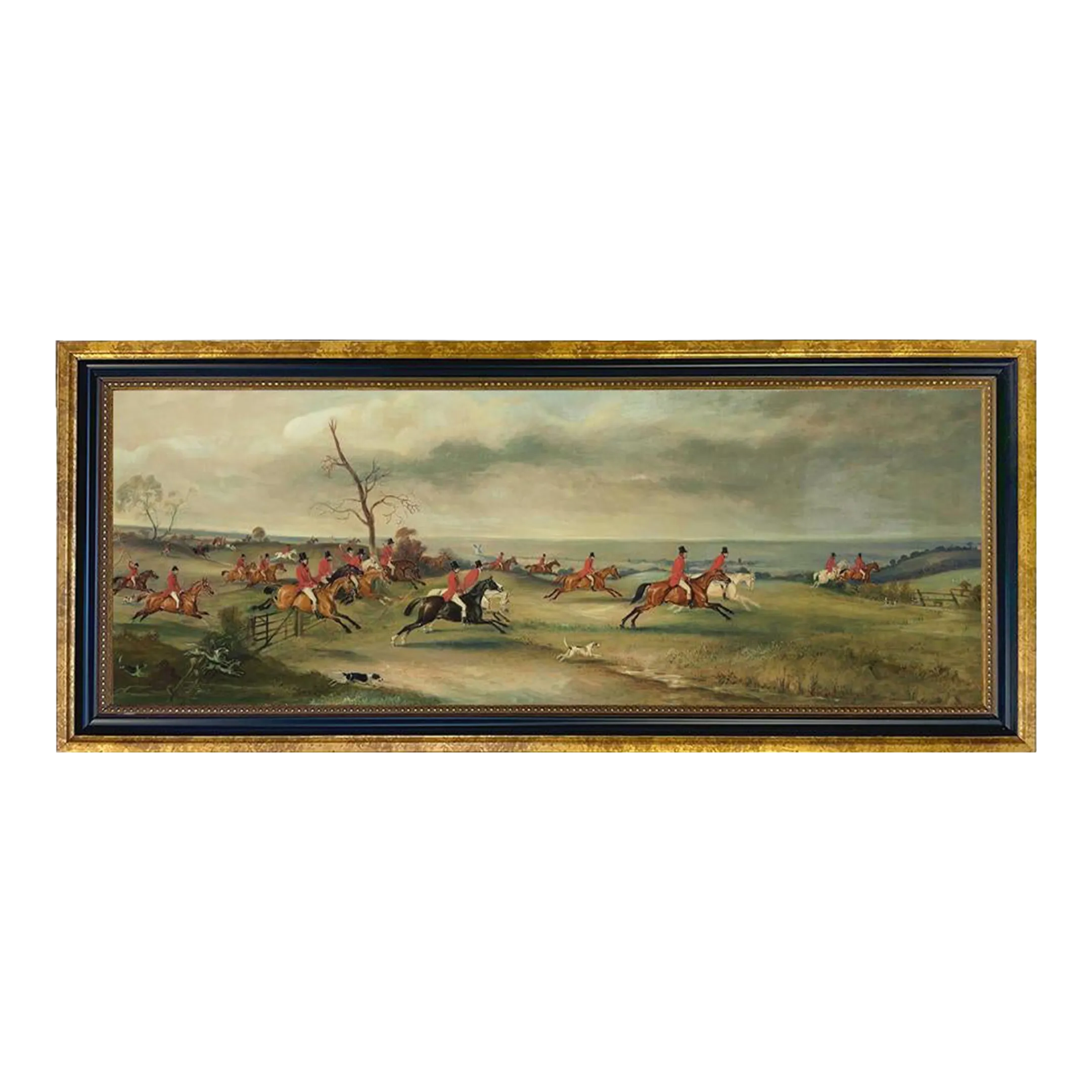 Fox Hunt Panoramic Landscape Scene Framed Print on Canvas | Chairish