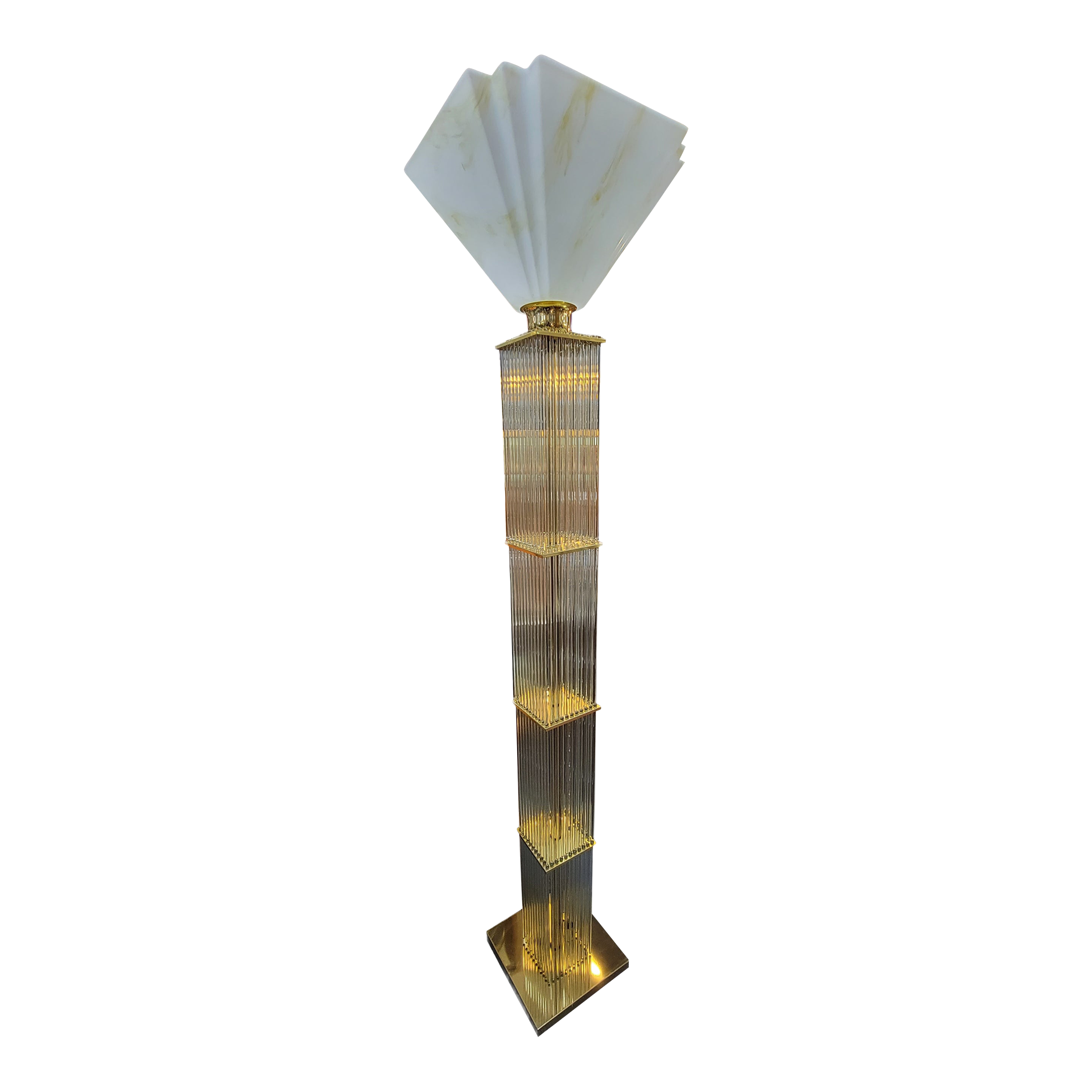 Hollywood Regency Crystal Rod and Brass Torchiere Floor Lamp With Shade ...