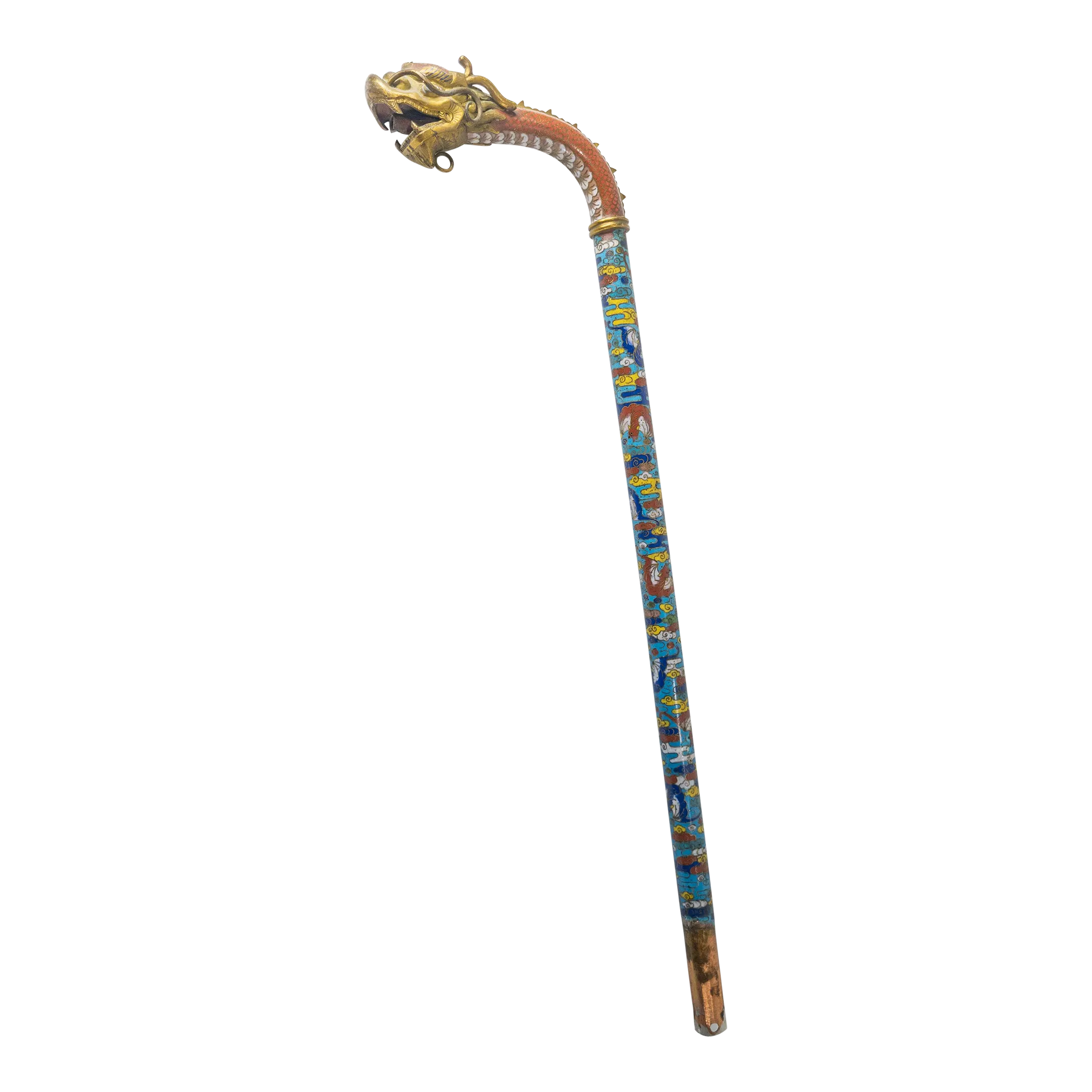 18th Century Chinese Cloisonne Enamel Gilt Bronze Dragon Cane Scepter ...