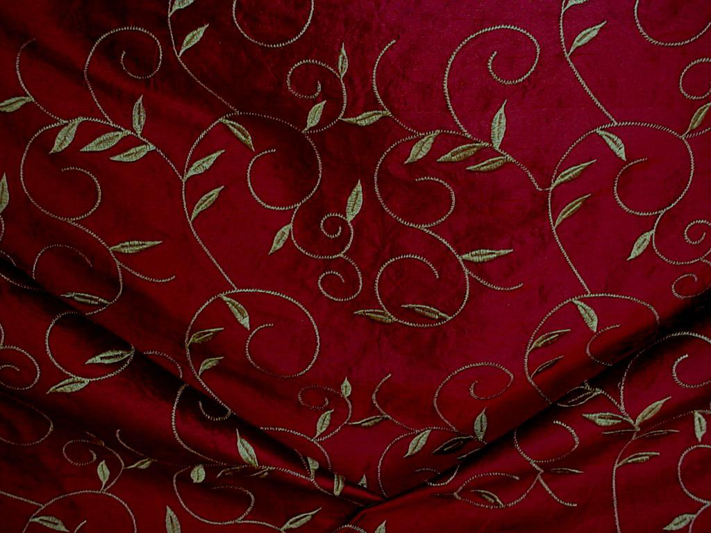 Kravet Metallic & Red Embroidered Silk Upholstery Fabric 25-3/4 yards ...