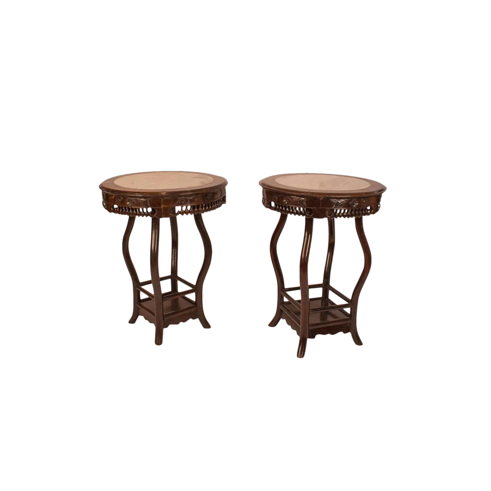Chinese 1890s Hong Mu and Marble Round Tables - a Pair | Chairish