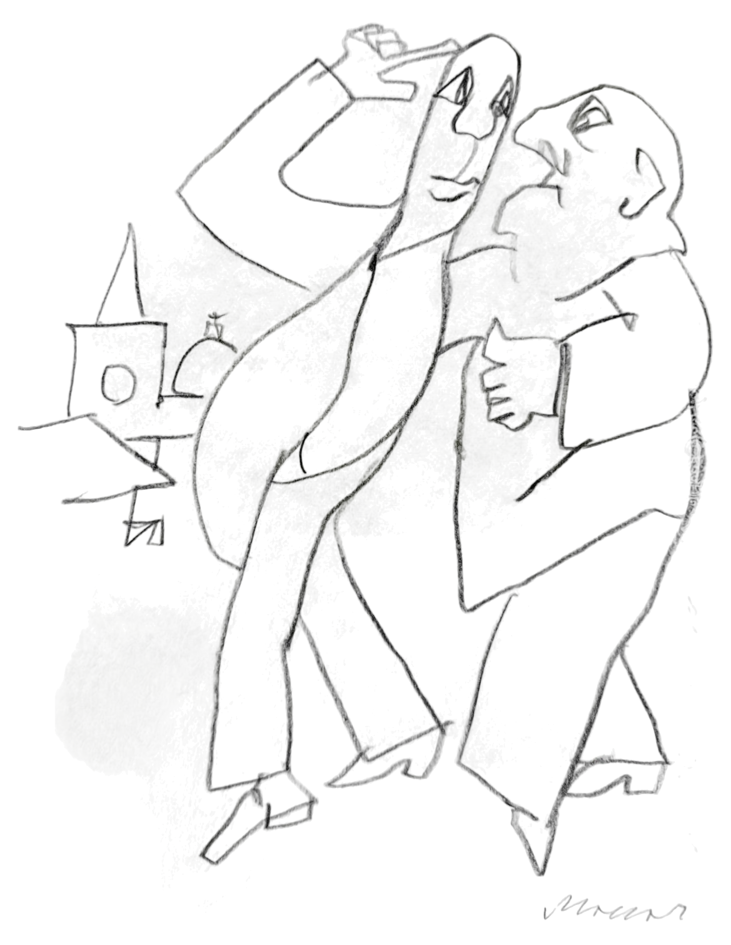 Mino Maccari, The Conversation, Pencil Drawing, 1960s | Chairish