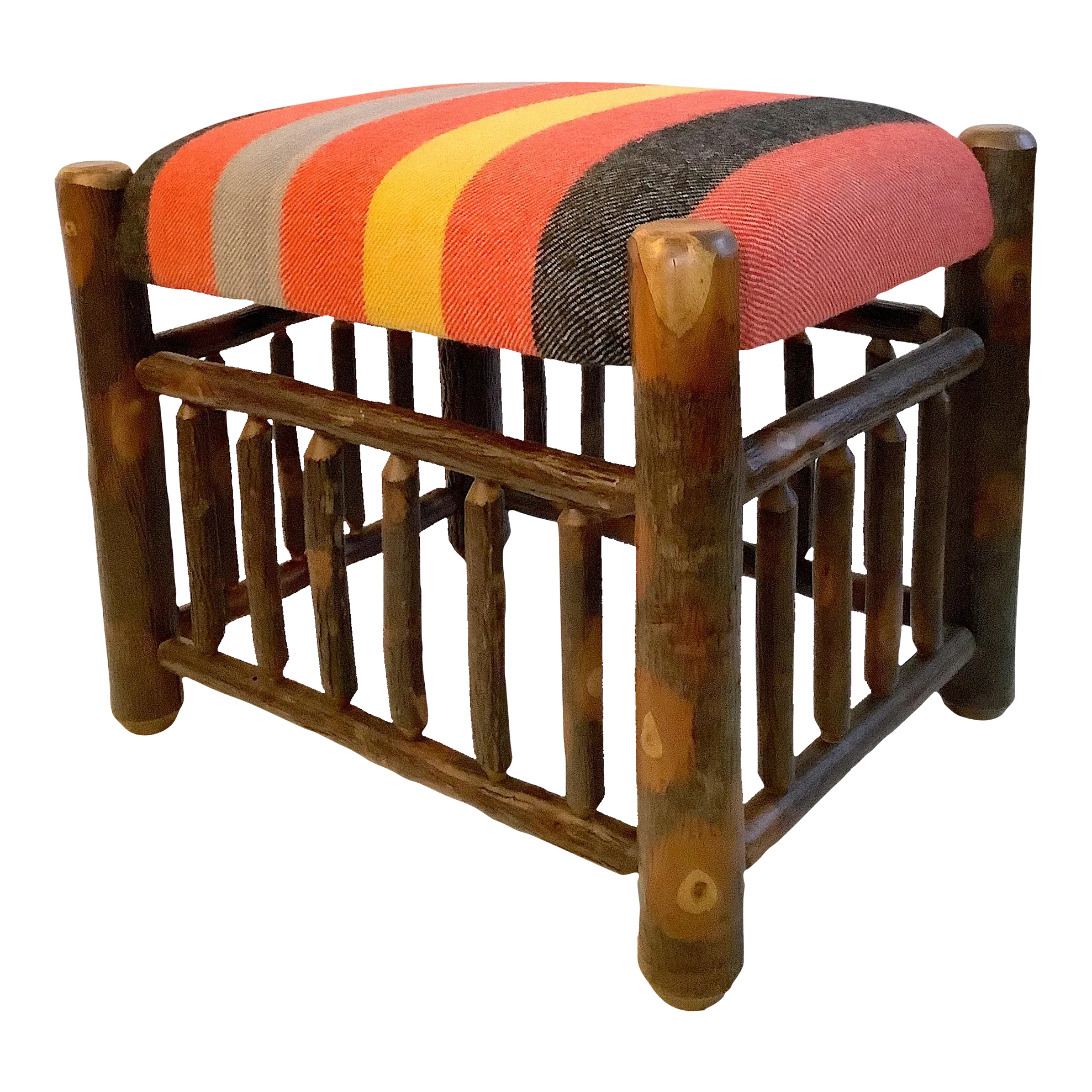 Genesee River Hickory Ottoman Upholstered With Vintage Hudson Bay ...