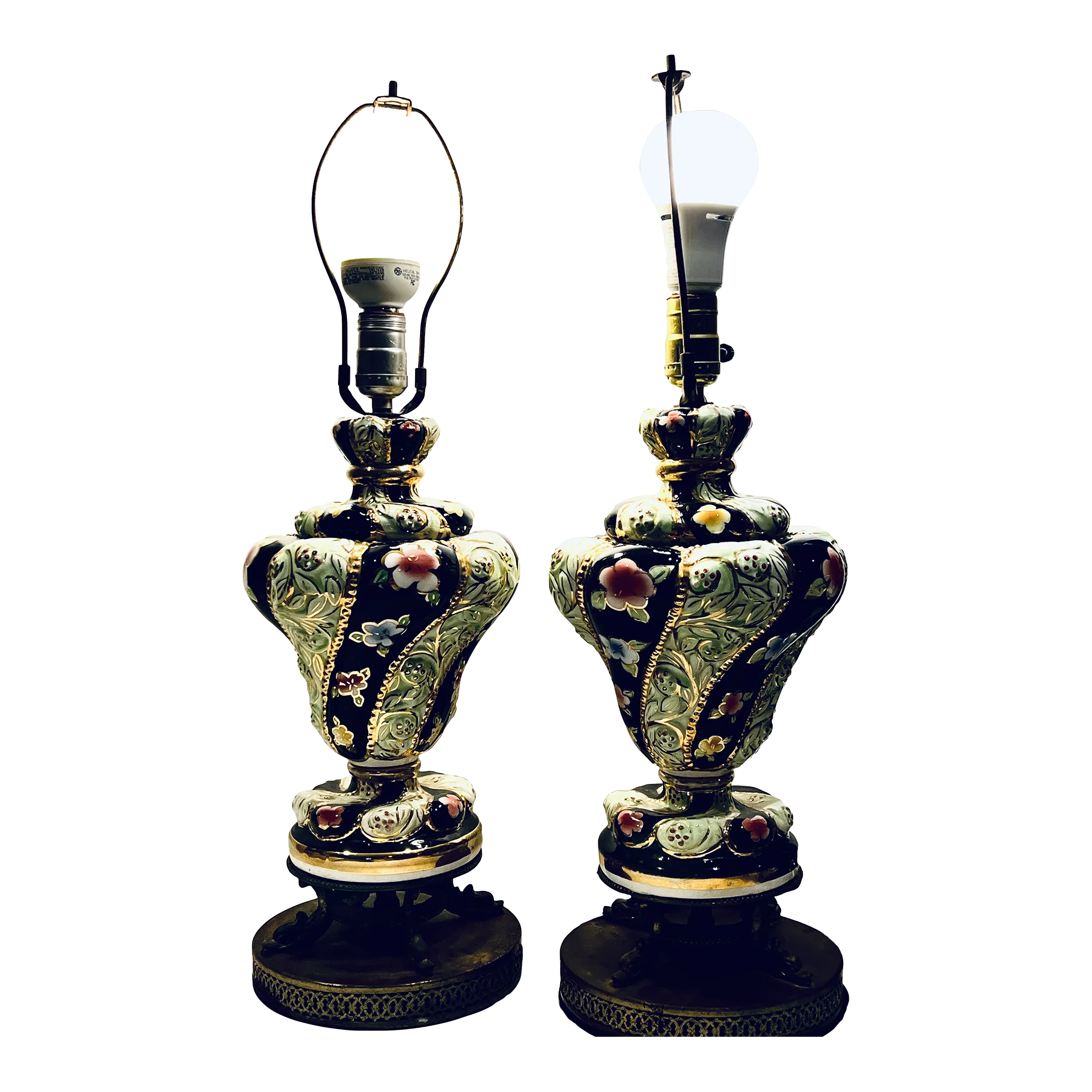 Pair of MCM Capodimonte Asian Floral Porcelain Table Lamps - Works ...