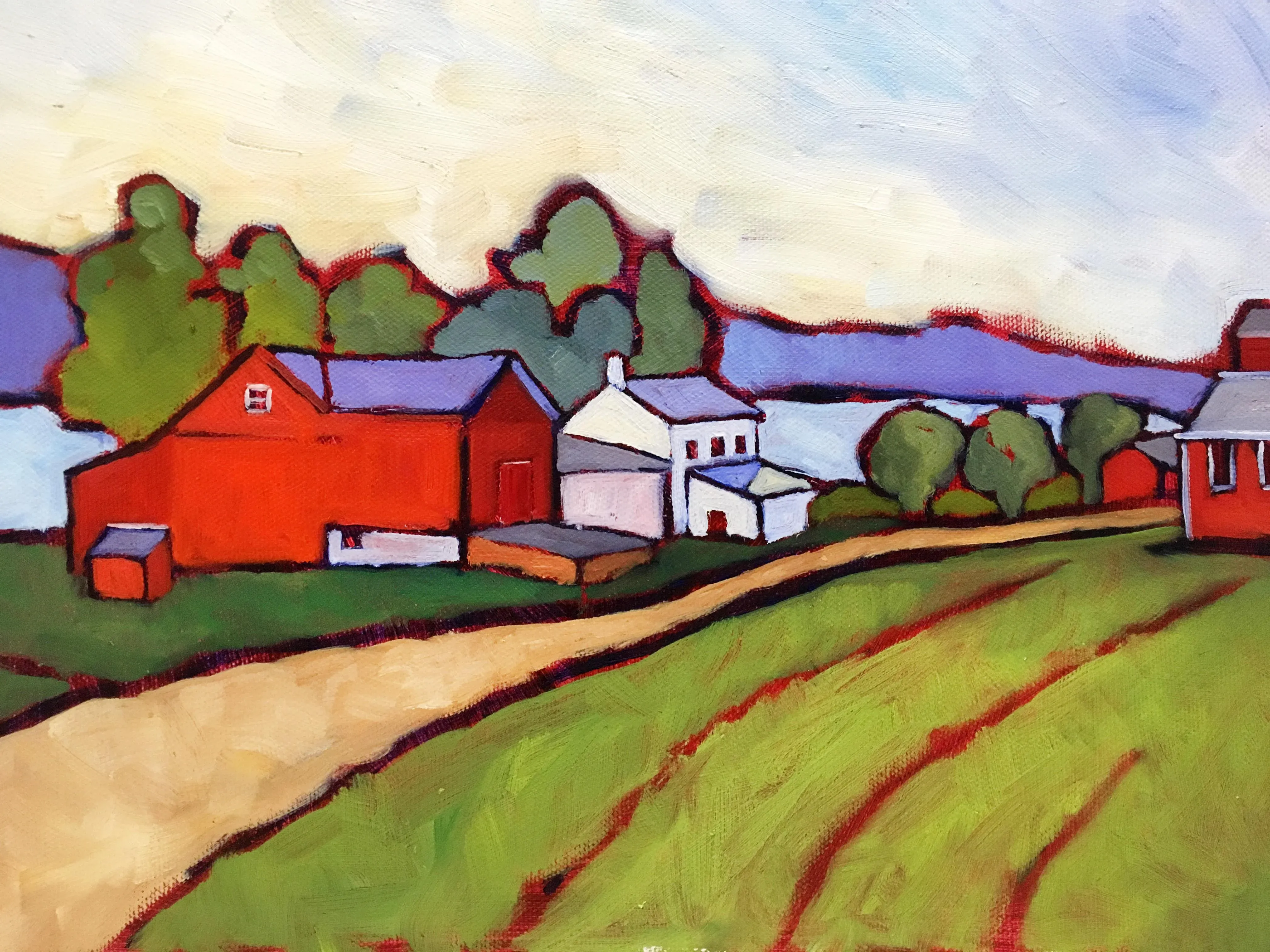 "The Red Barn and Green Field" Original Fauvist Landscape Painting by ...
