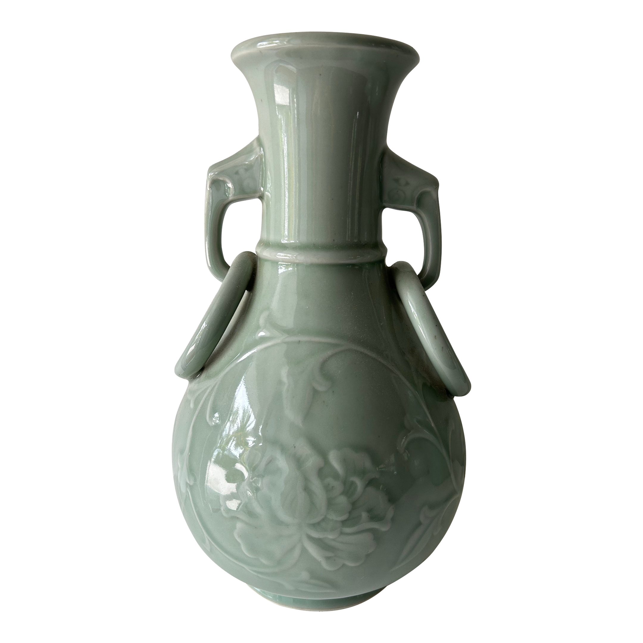 Late 20th Century Chinese Porcelain Celadon Vase With Fixed Ring ...