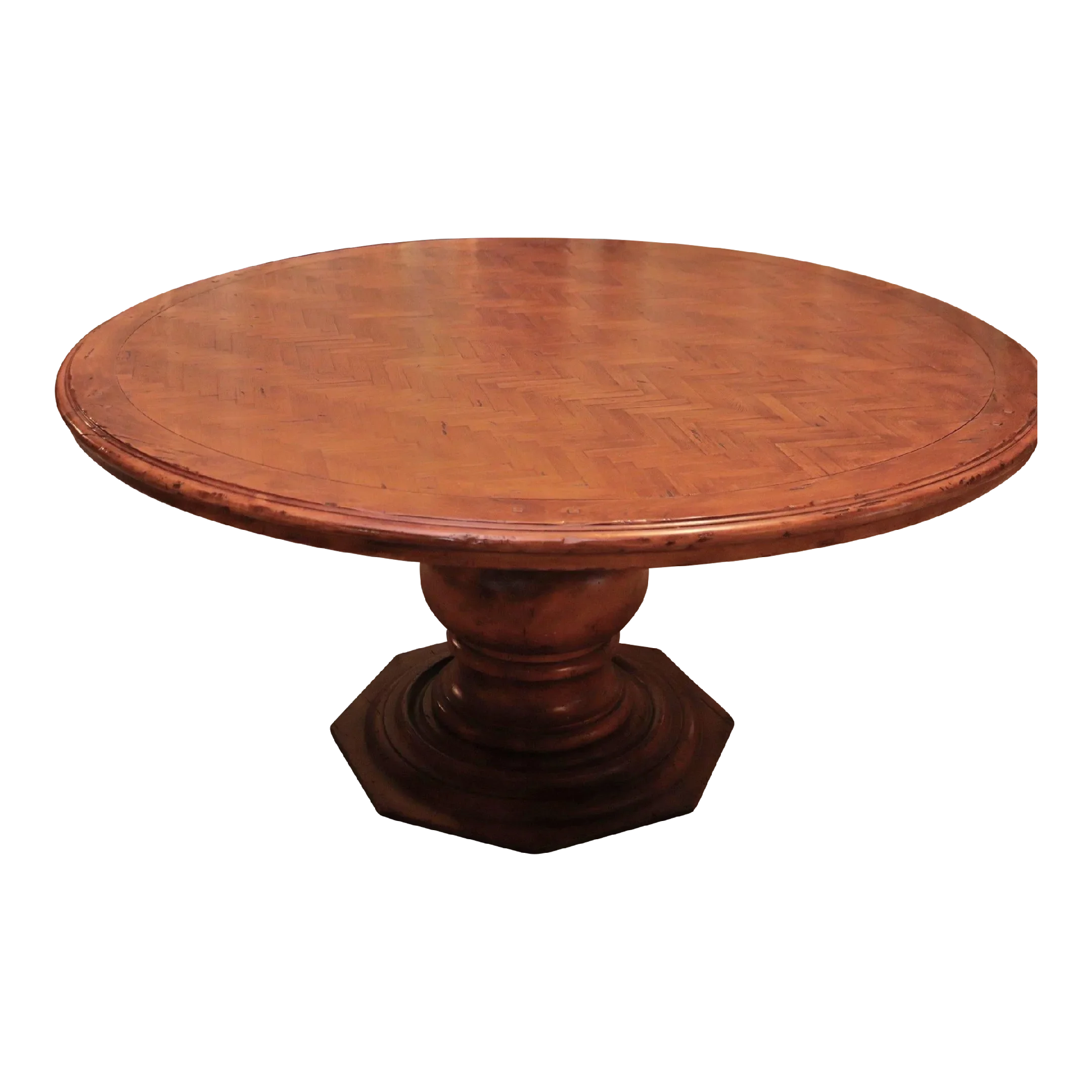 Vintage Guy Chaddock Style Round Herringbone Parquetry Dining Table ...