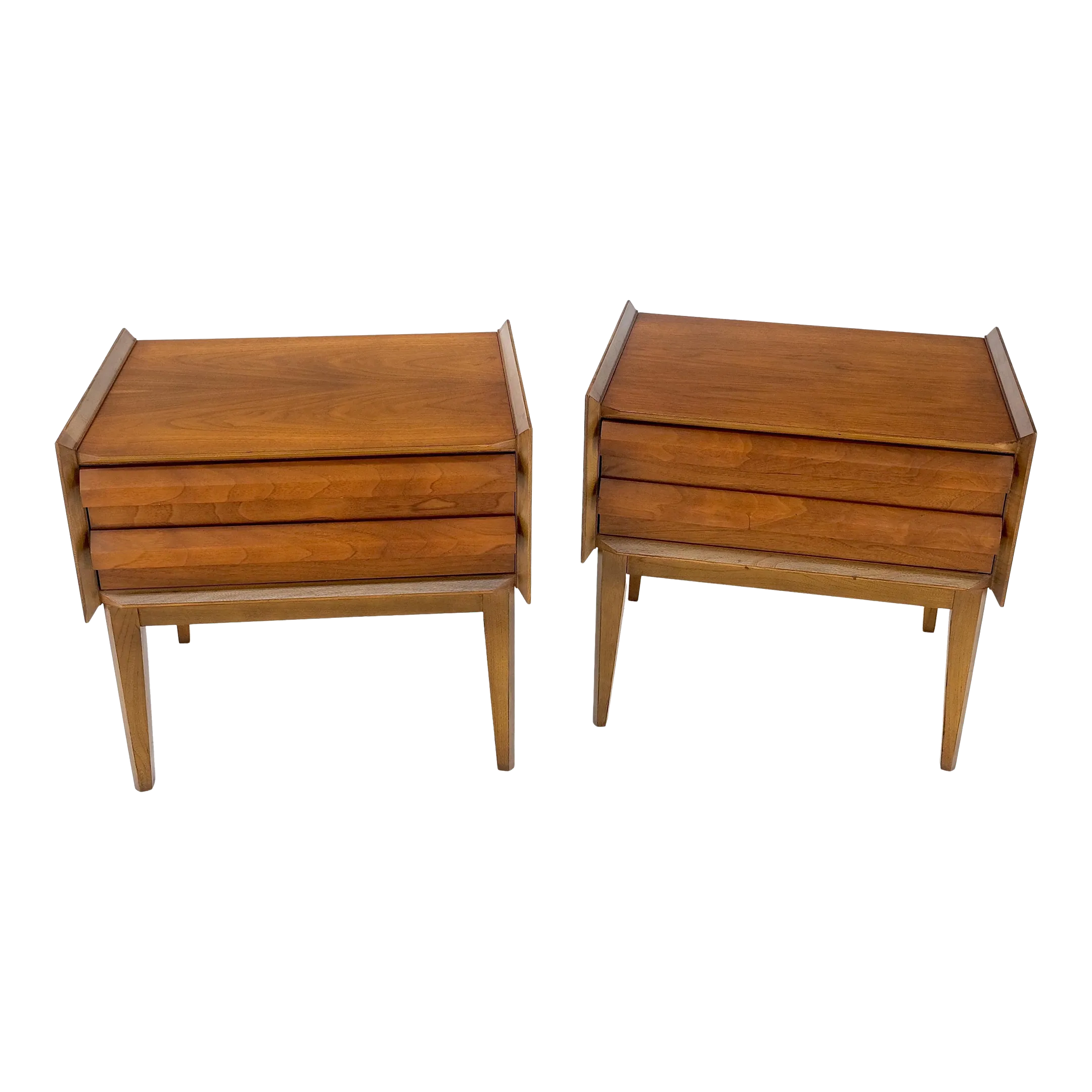 Two Drawers Walnut Mid-Century Modern End Side Night Stands Tables - A ...