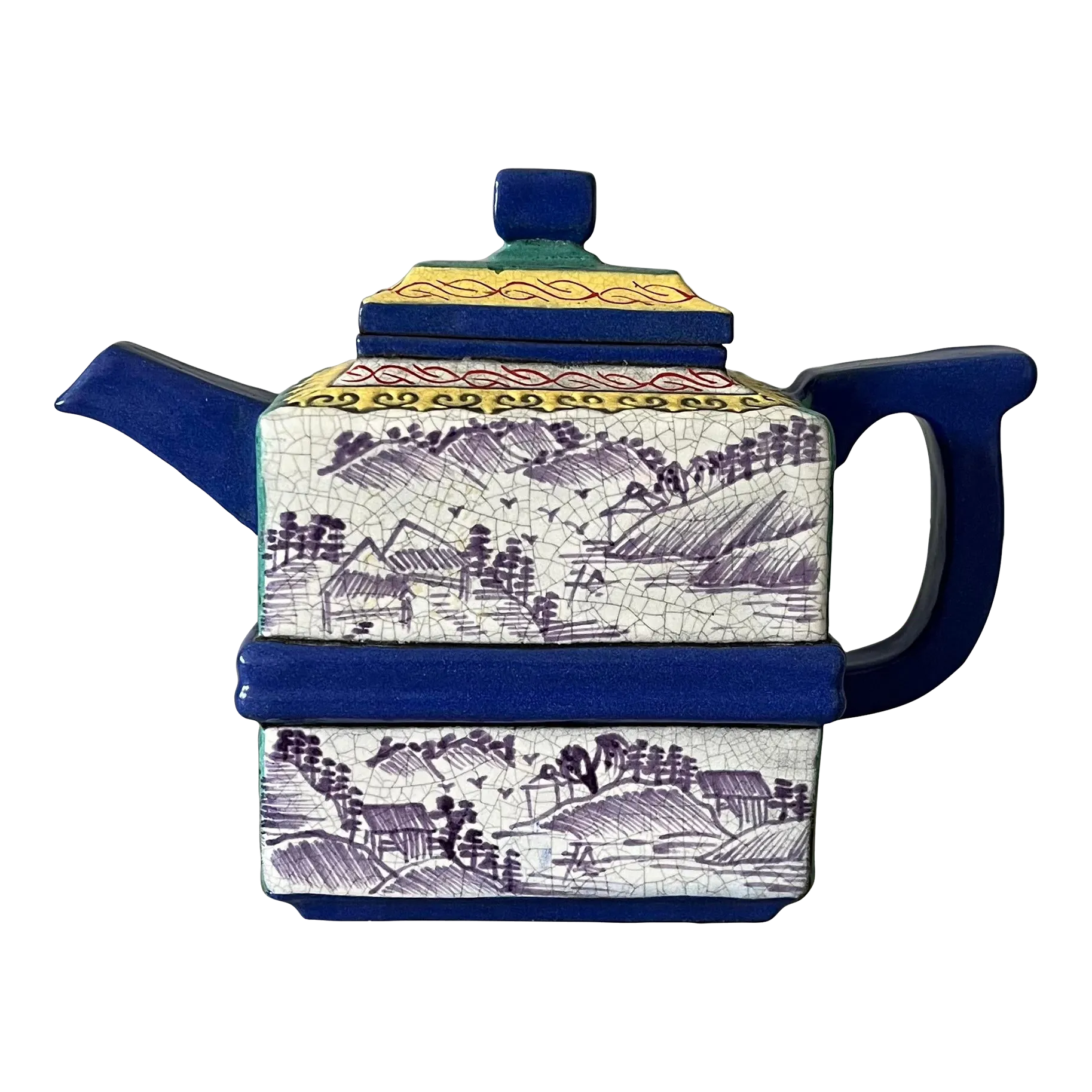 Yixing Zisha Enameled Square Teapot 19th Century- Marked | Chairish
