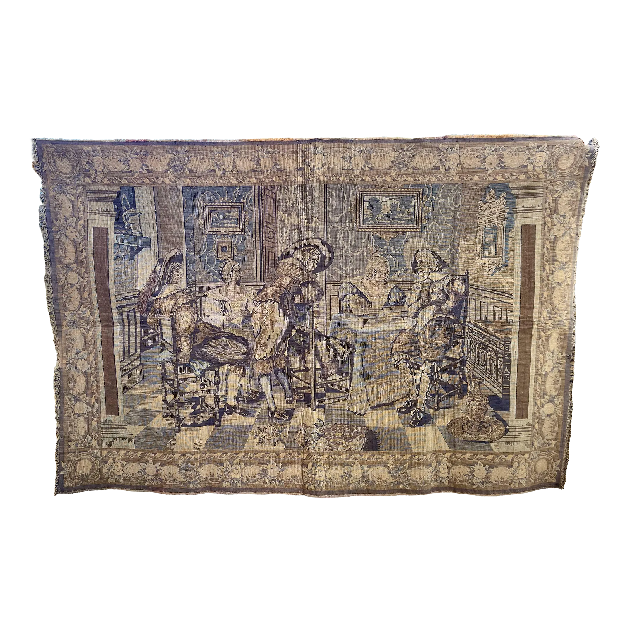 Early 20th Century Authentic French Tapestry of Music Parlour Scene ...