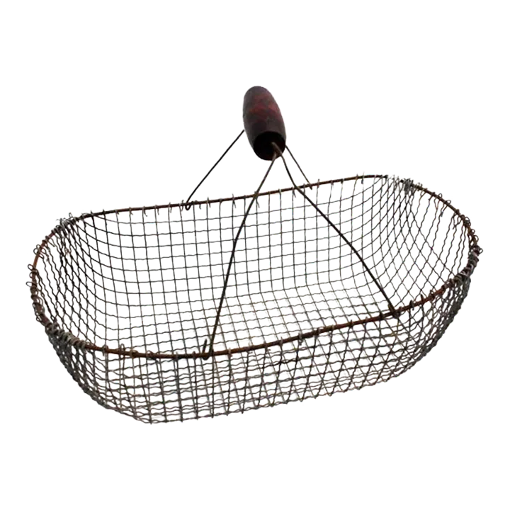 Gathering Basket Oval Wire Basket With Wooden Handle | Chairish