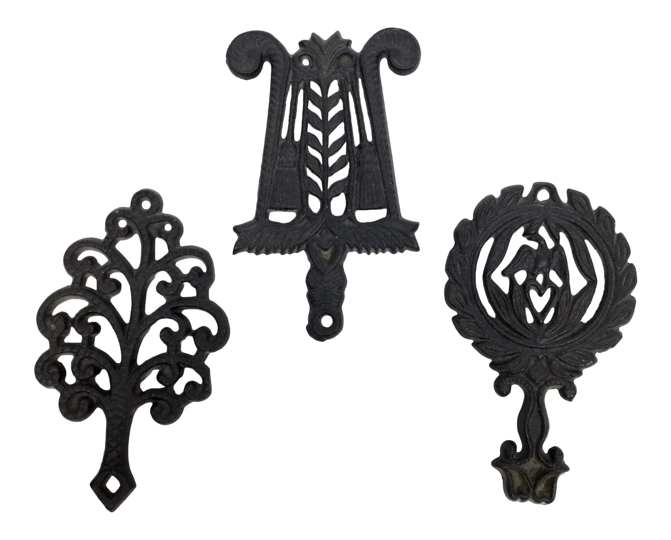 Vintage Wilton Black Wrought Iron Trivets - Set of 3 | Chairish