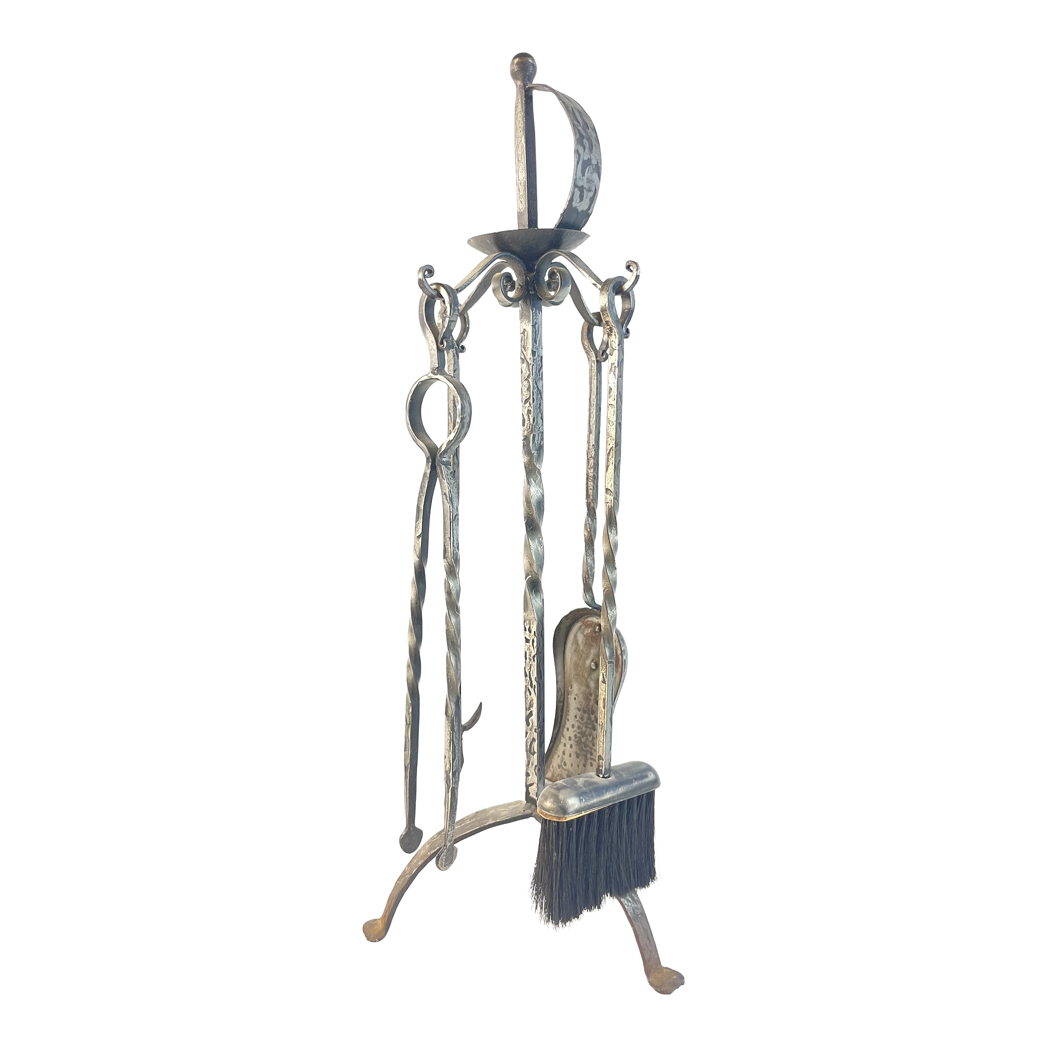 Mid Century Spanish Twisted and Hammered Wrought Iron Sword Fireplace ...