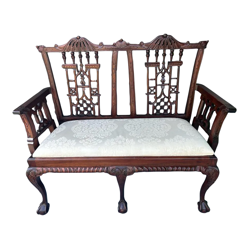1960s Double Pagoda Fretwork Chippendale Loveseat | Chairish
