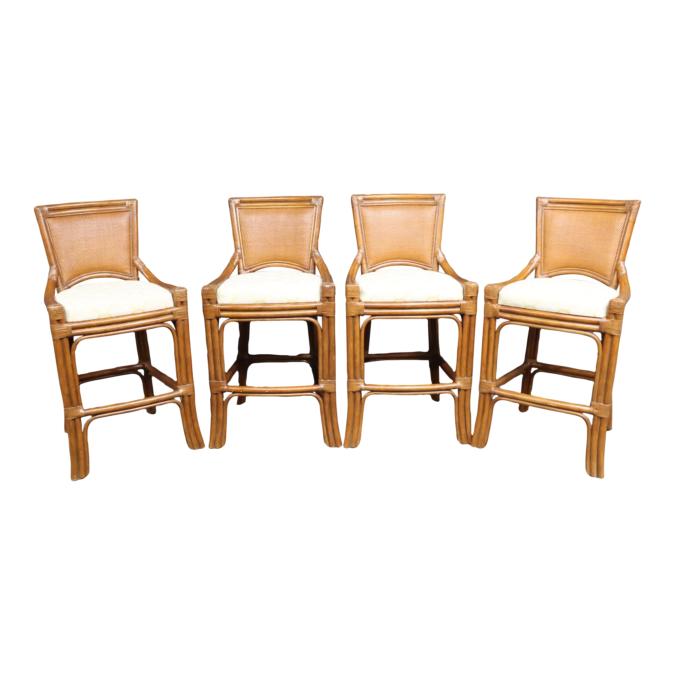 Palecek Set/4 Woven & Bamboo Barstools | Chairish