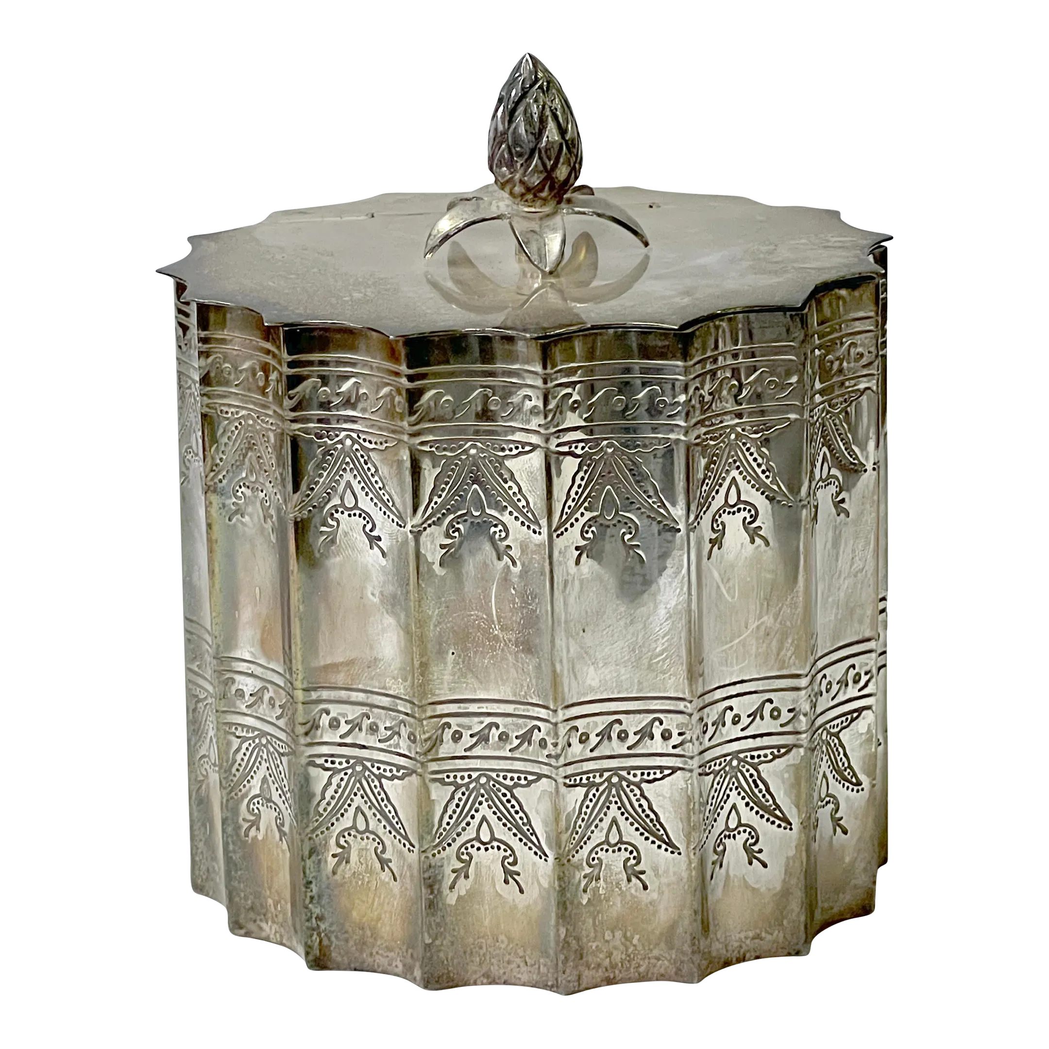 Vintage Silver Color Pewter Metal Oval Theme Container Display | Chairish