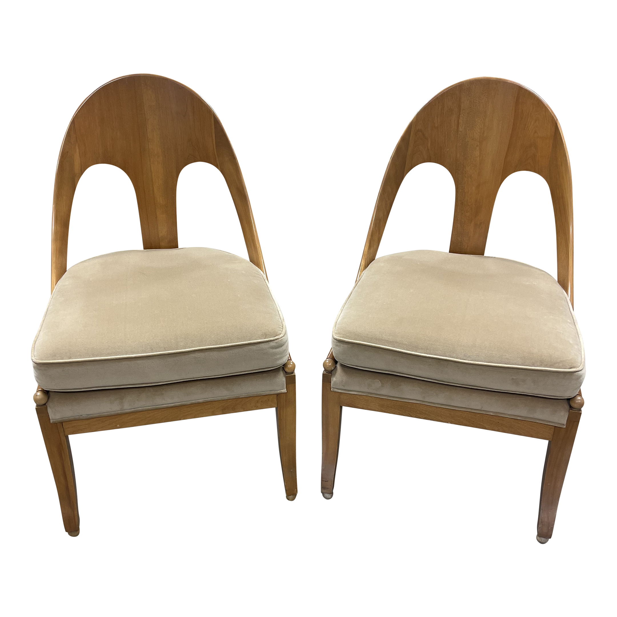 Pair, American Mid Century Walnut Spoon Back Chairs With Fine Designer ...