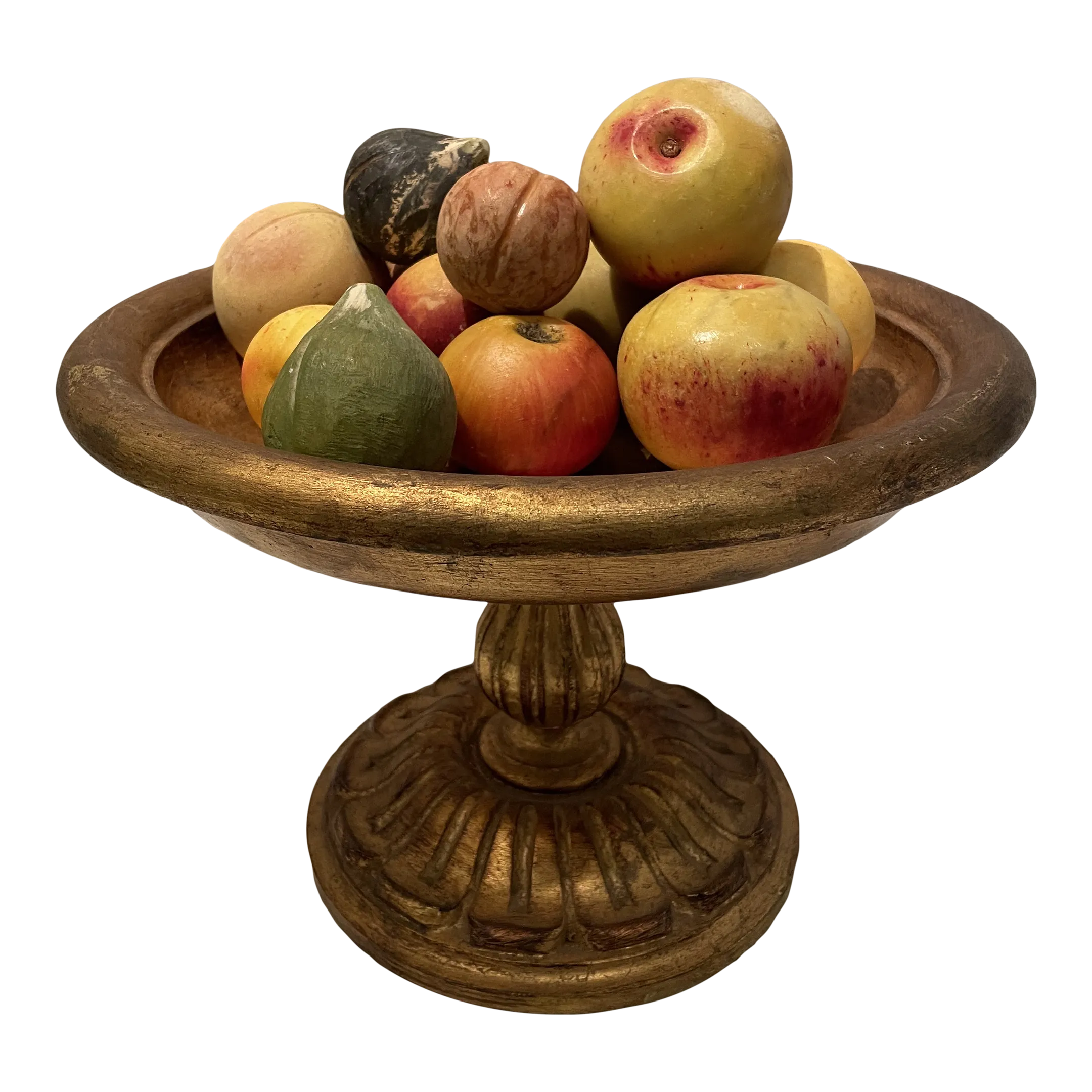 Vintage Giltwood Italian Tazza With Stone Fruit | Chairish