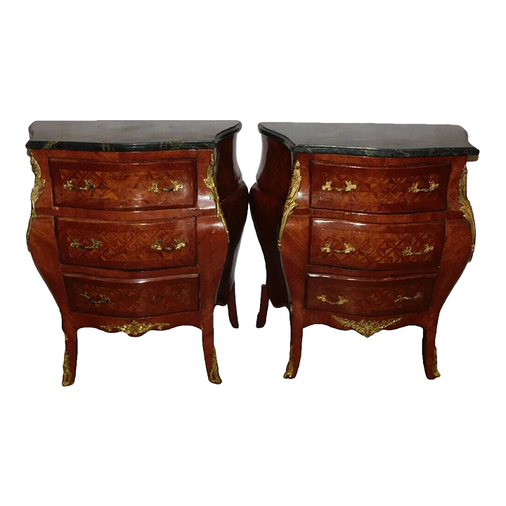 20th C. Walnut Inlay, Marble Top, Diminutive, With Bronze Mounts ...