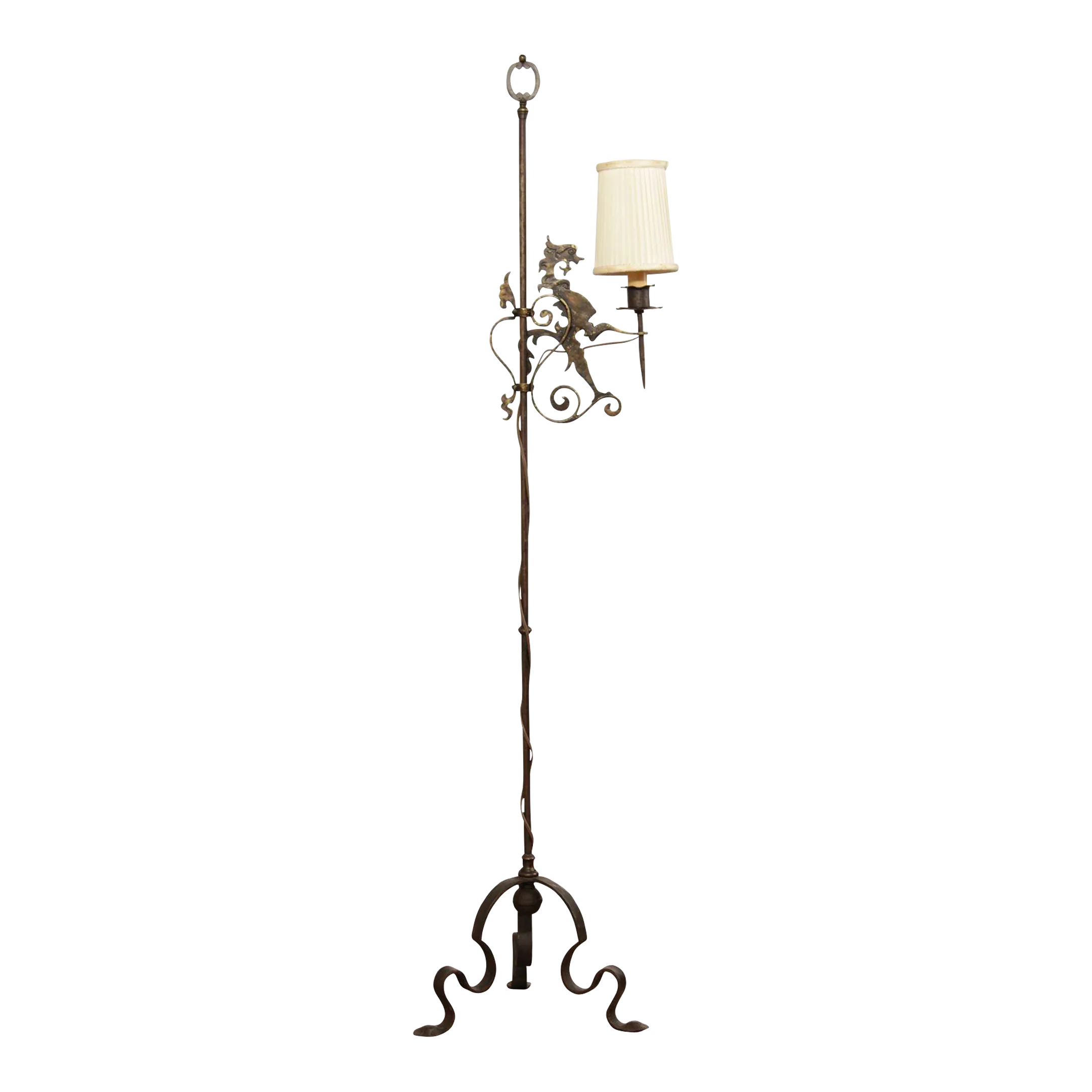 Antique Gothic Forged Iron and Gilt Floor Lamp | Chairish