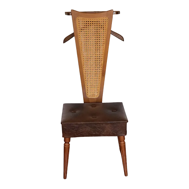 Vintage Danish Modern 1960s Sculpted Cane Back Walnut Butler Valet ...