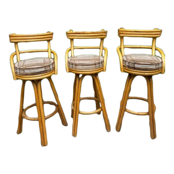 Mid 20th Century Paul Frankl Attributed Bamboo Stools - Set of 3 | Chairish