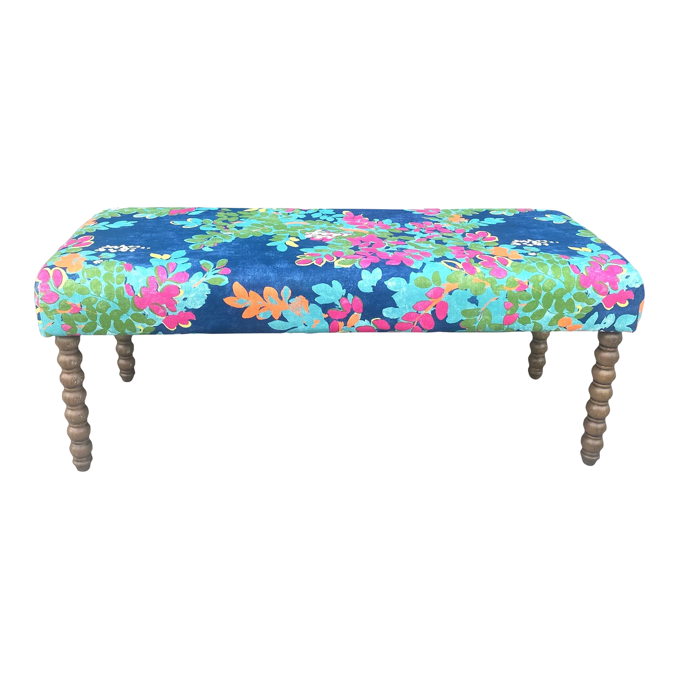Thibaut Canopy Central Park Navy & Pink Bobbin Leg Bench | Chairish