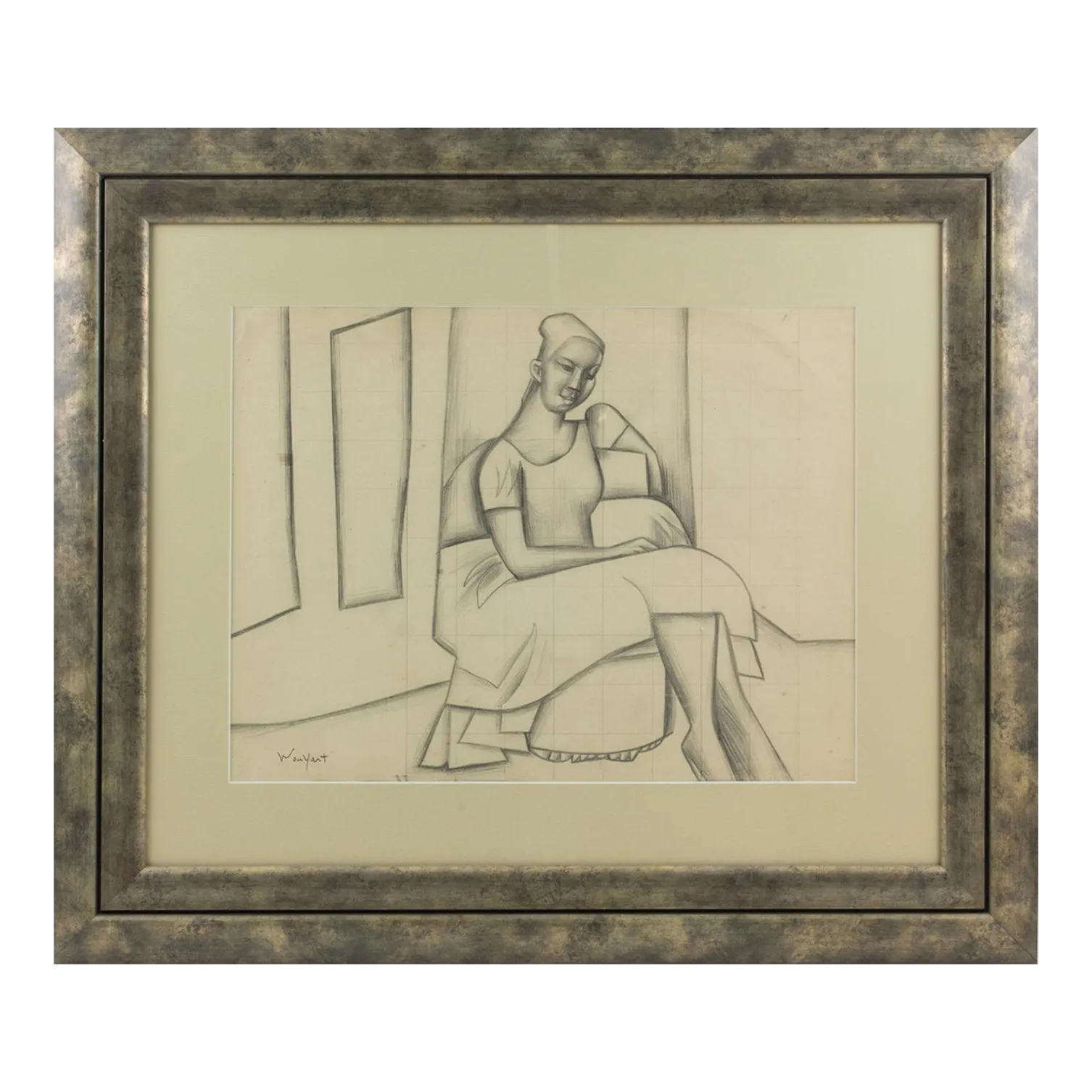 Cubist Woman Study Black Pencil Drawing by Wouyart | Chairish
