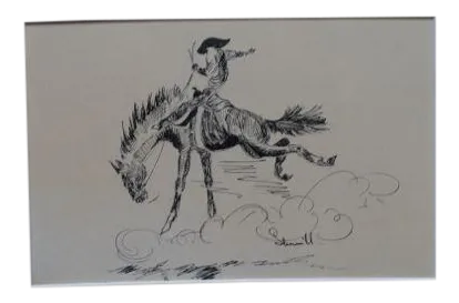 1920s Bucking Bronco Pen & Ink Drawing | Chairish