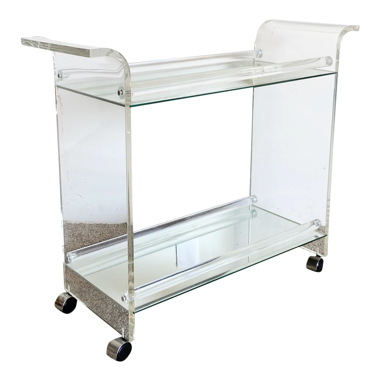 Postmodern Lucite Two Tier Mirrored Bar Cart | Chairish