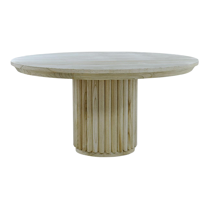 Ribbed Column Round Dining Table - Fruitwood Finish | Chairish