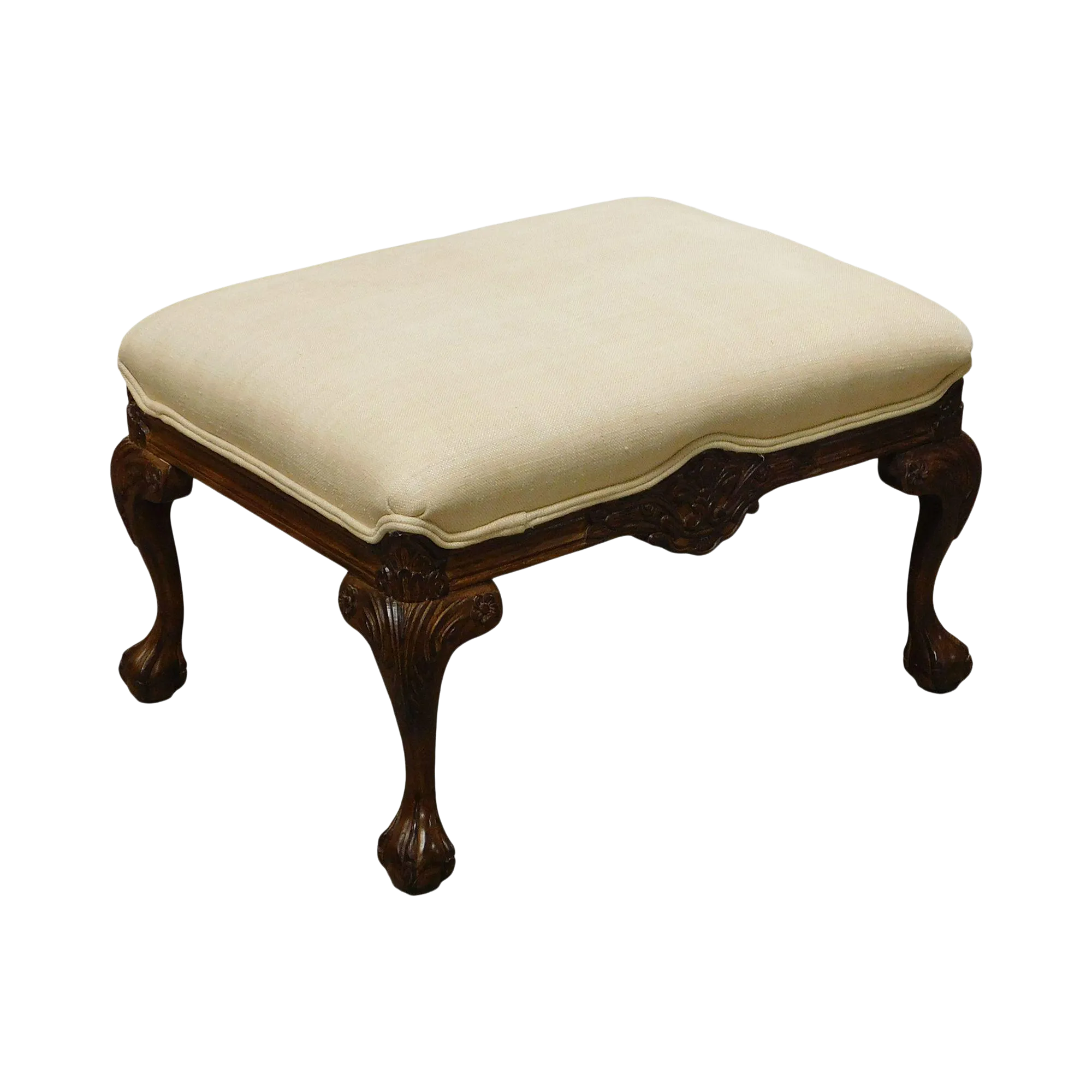 Sherrill Georgian Style Carved Claw Foot Ottoman | Chairish