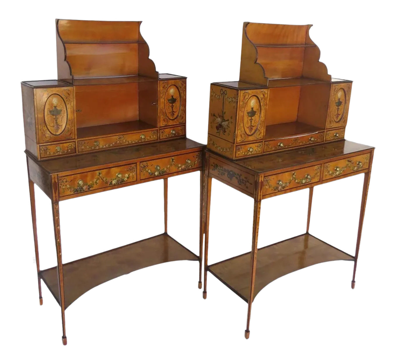 English Satinwood Painted Adam Style Desks Sideboards - a Pair | Chairish