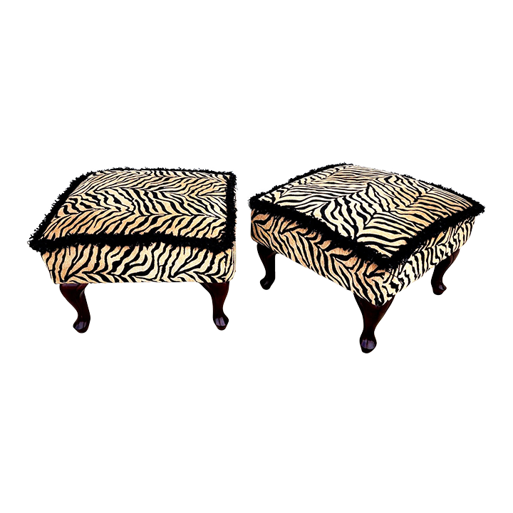 African Tiger Ottomans Pair | Chairish