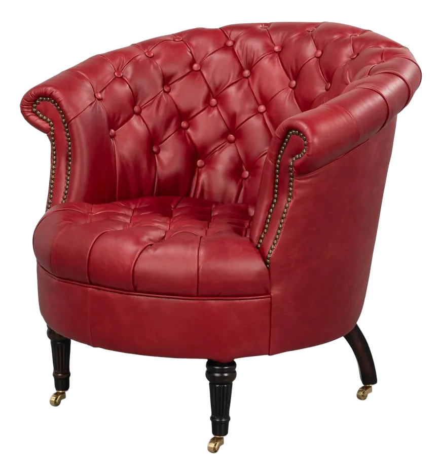 Red leather barrel chair store