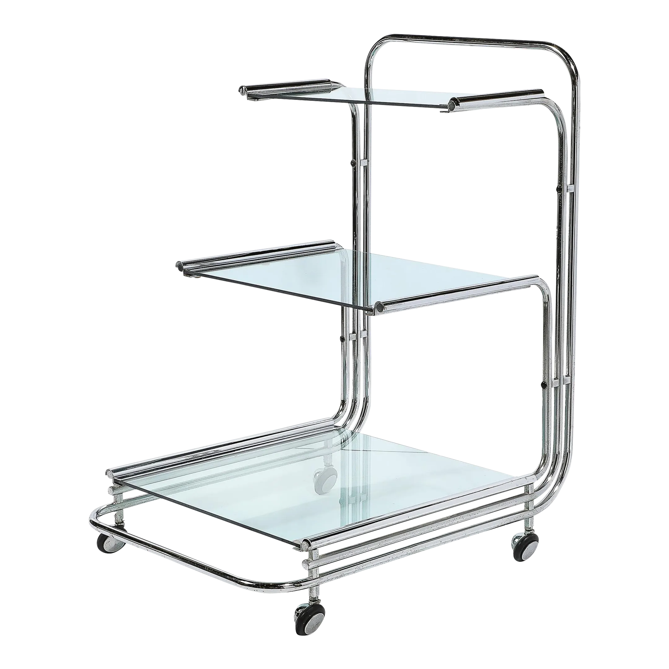 Art Deco Streamline Three Tier Chrome & Glass Bar Cart W/ Removable ...
