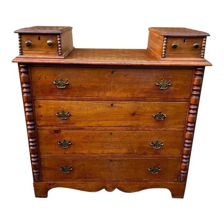 19th Century Antique Early American Style Solid Yellow Pine Bureau ...