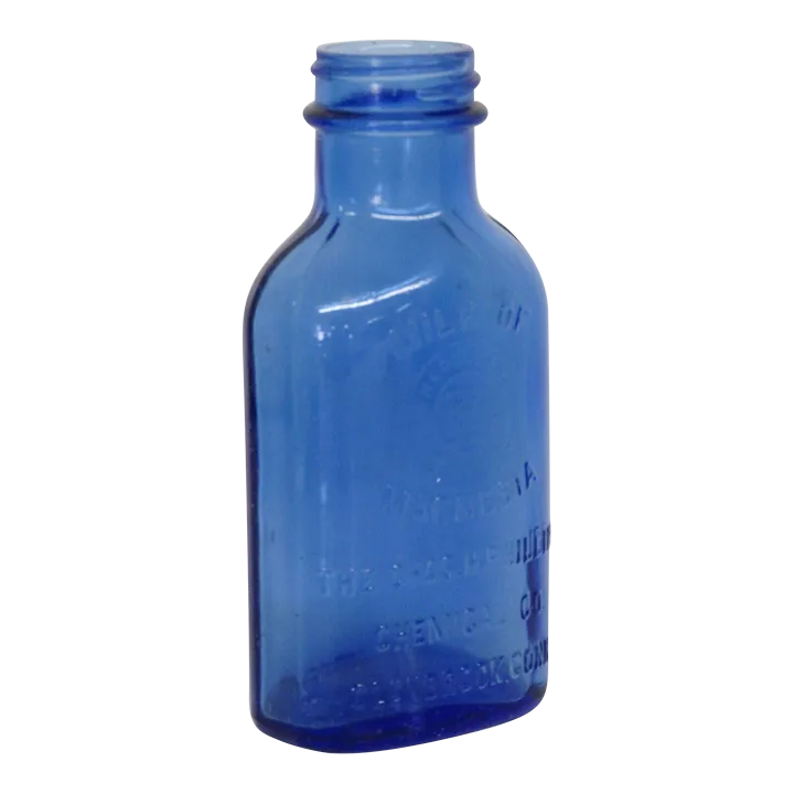 Chas H Phillips Chemical Co Milk of Magnesia Blue Glass Bottle | Chairish