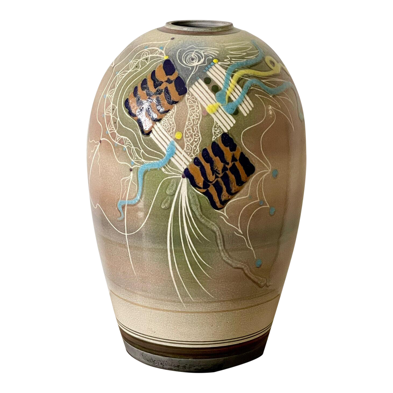1980s Jamie Davis Studio Art Pottery Postmodern Raku Ceramic Vase ...