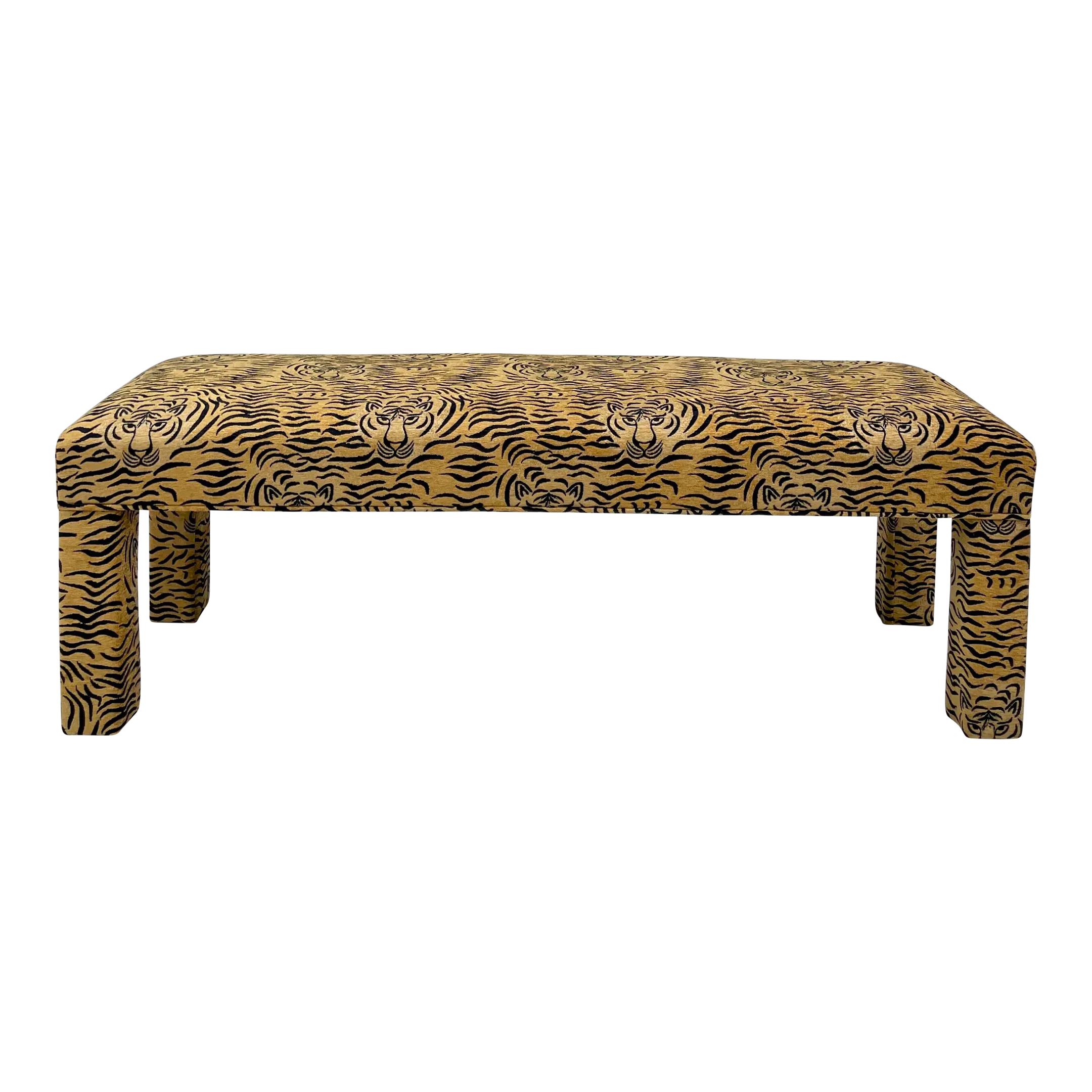Vintage Postmodern Bench Newly Upholstered in Tiger Print | Chairish