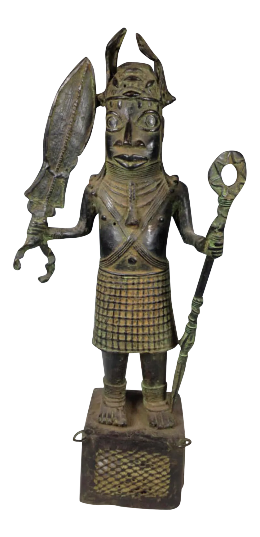 African Art Tribal Art Benin Bronze Warrior Statue/Sculpture | Chairish