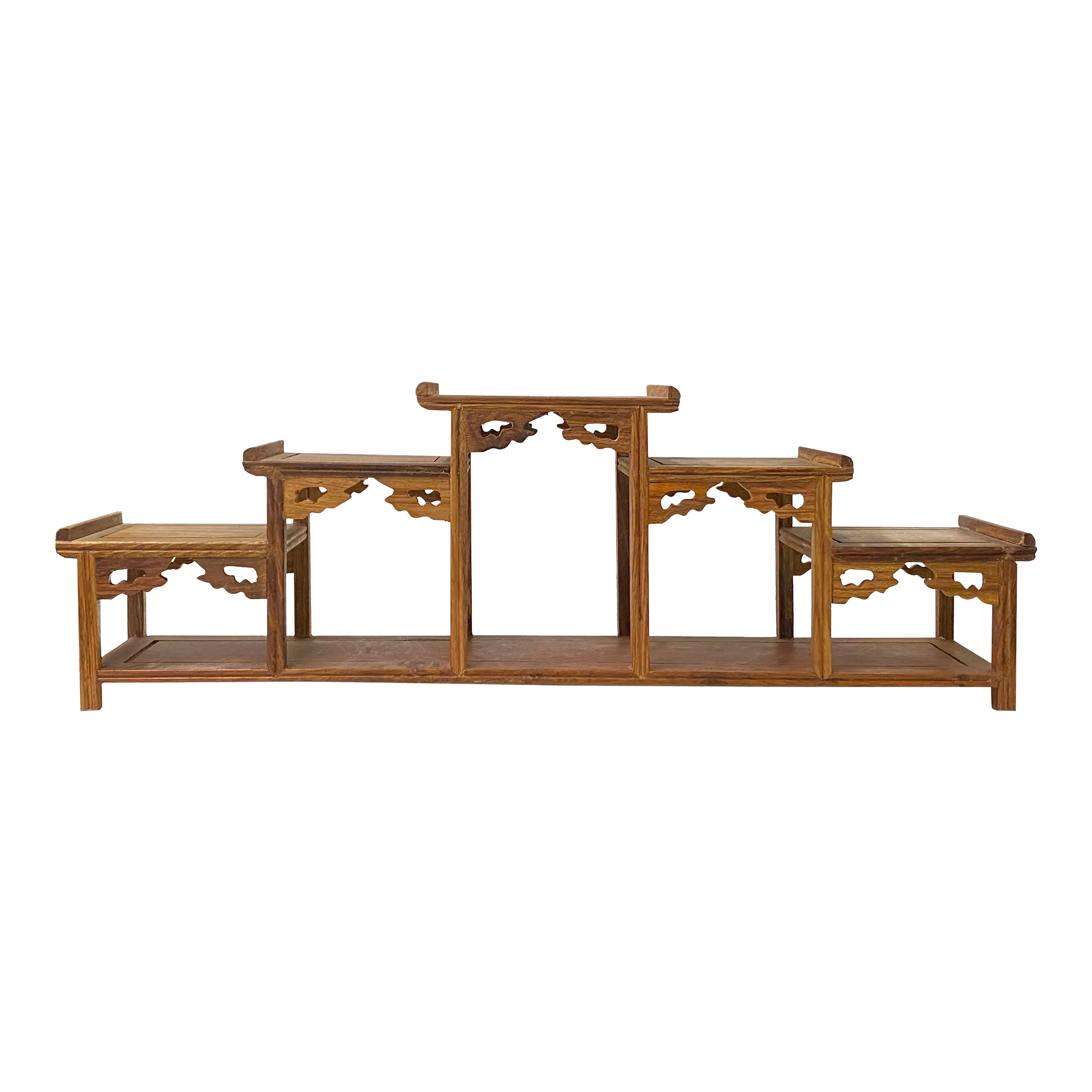 Brown Wood Bridge Step Shape Table Top Curio Display Easel Stand | Chairish