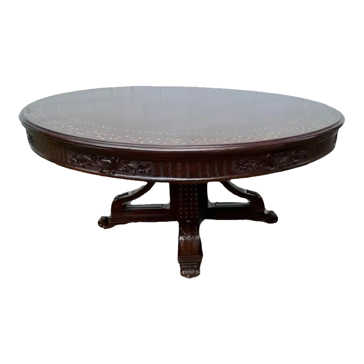 Early 20th Century Anglo -Indian Bone Marquetry Stained Teak Wood Round ...