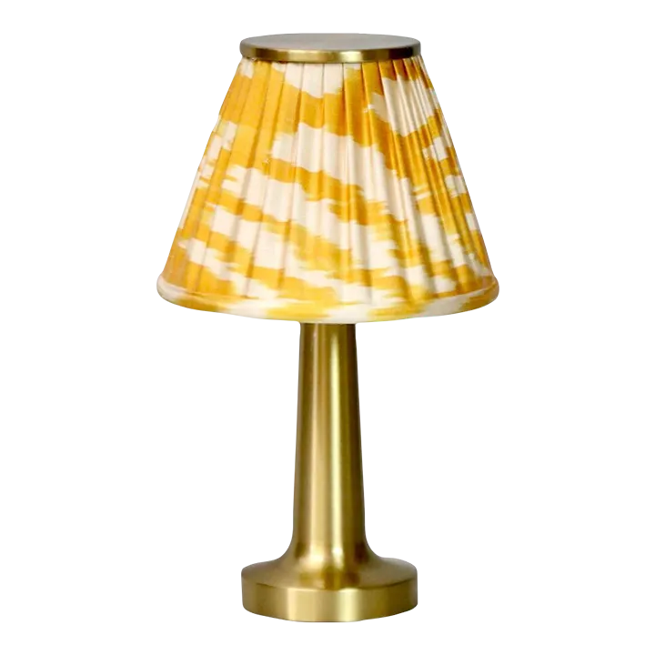 21st Century Brass Finish Lamp with Yellow Ikat Lampshade | Chairish