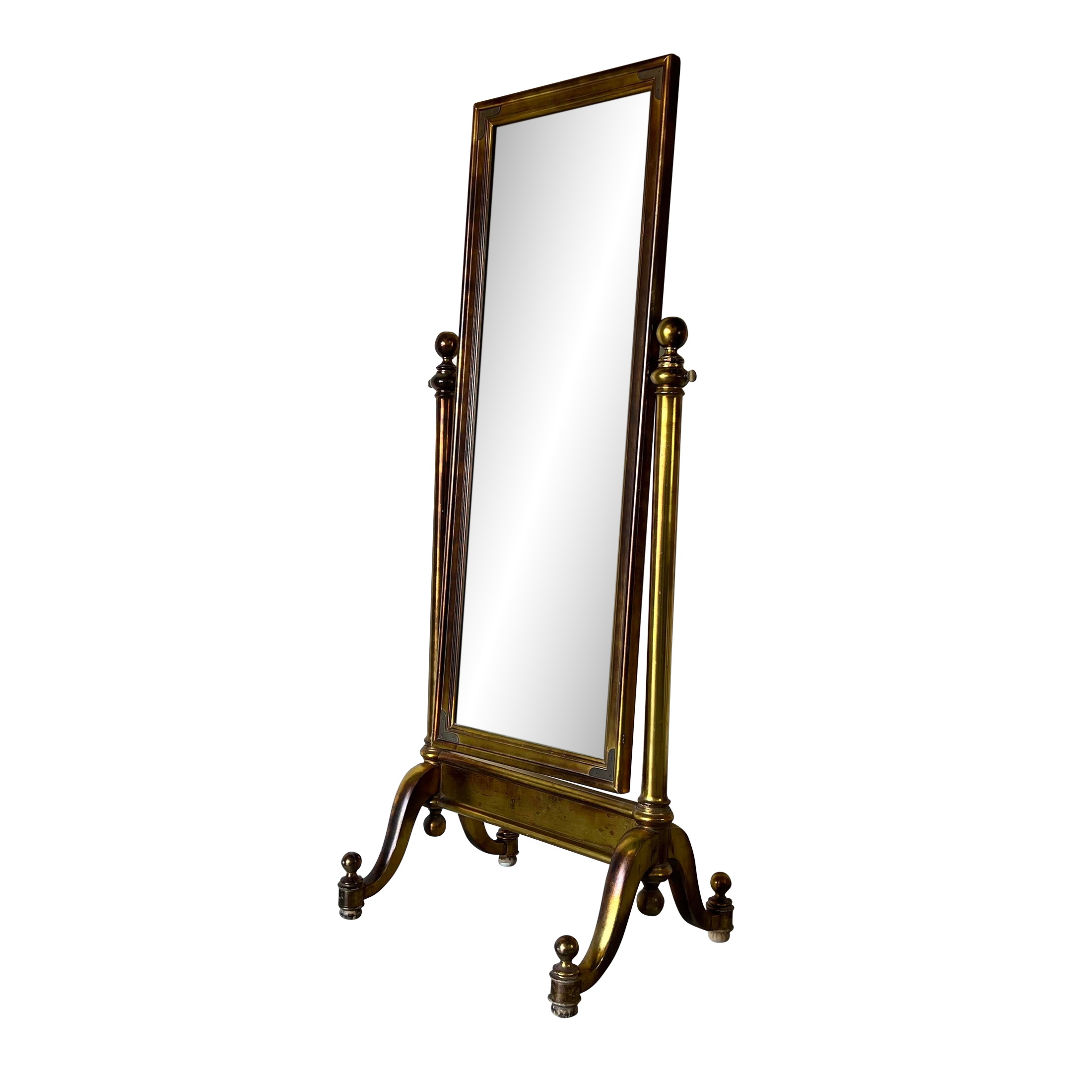 Hollywood Regency Gold Giltwood Cheval Standing Floor Mirror | Chairish