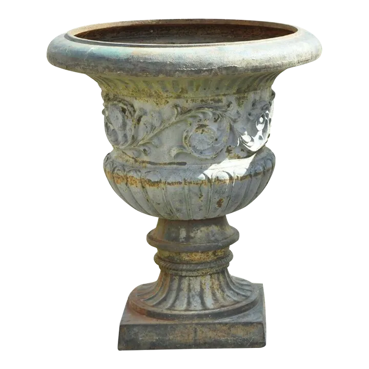 Cast Iron 28" French Style Round Garden Campana Urn Outdoor Planter Pot ...