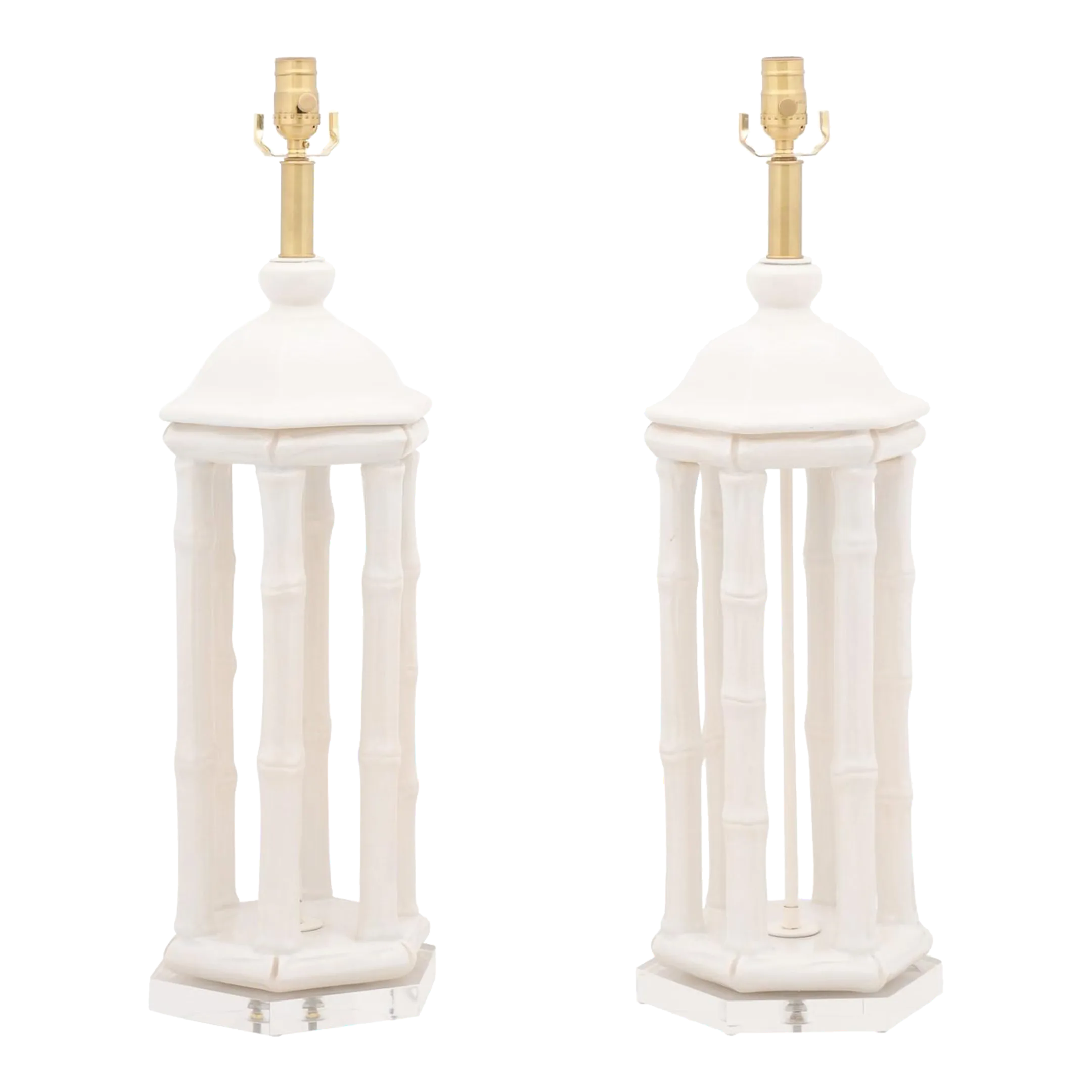 Pair of Large Architectural Porcelain Bamboo Lamps C. 1960s | Chairish