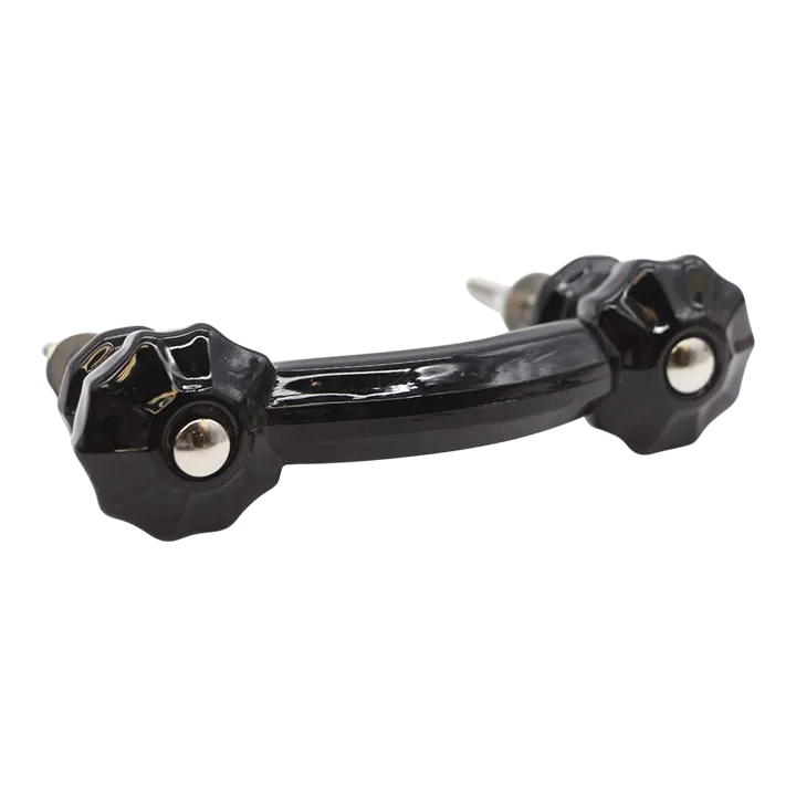 Vintage 4.125 In. Black Glass Fluted End Bridge Drawer Pull | Chairish